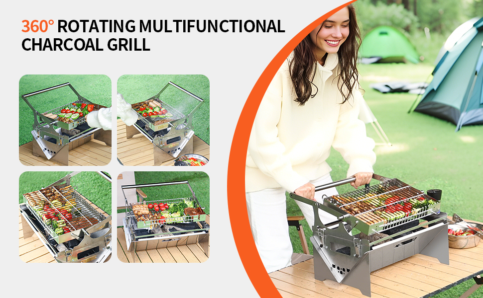 Amazon.com: BiggerFire 360° Rotating Barbecue Grill, Stainless Steel Flipping Barbecue Grills ...