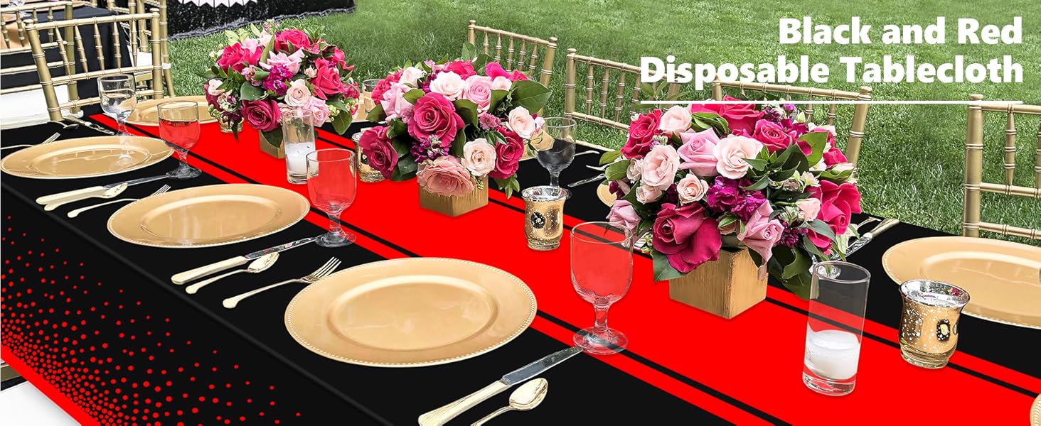 Amazon.com: LANLISA Red and Black Tablecloth Party Decorations 2 Pack, Disposable Plastic Table ...