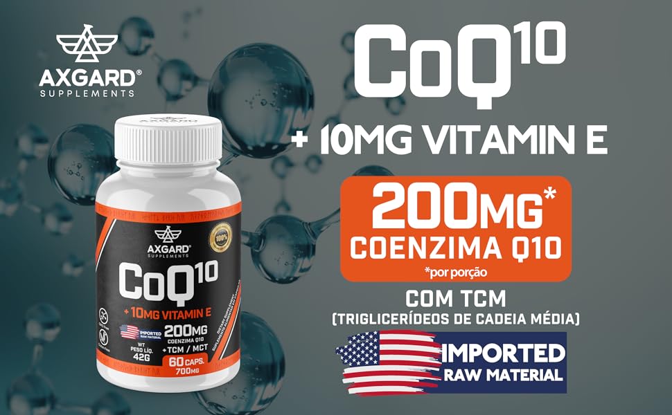 Coenzima Q10 200 Mg + Vitamina E, + TCM (triglicerídeos de cadeia média), 60 cápsulas, Matéria ...