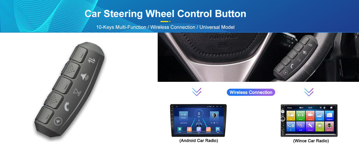 Amazon.com: Universal Smart Wireless Car Steering Wheel Control Remote Button Support Bluetooth ...