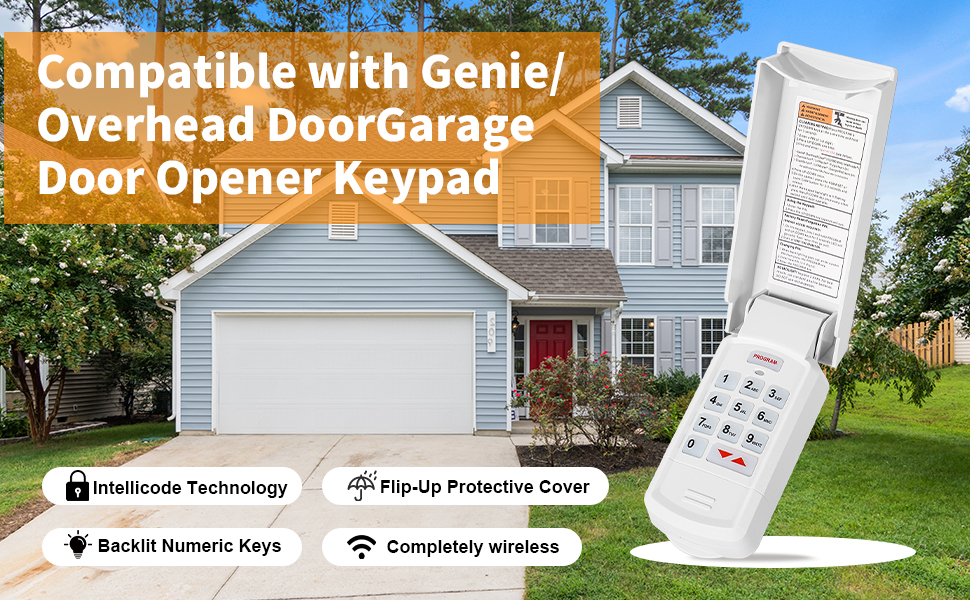 Garage Door Opener Wireless Keyless Keypad Compatible with All Genie Intellicode and Overhead ...