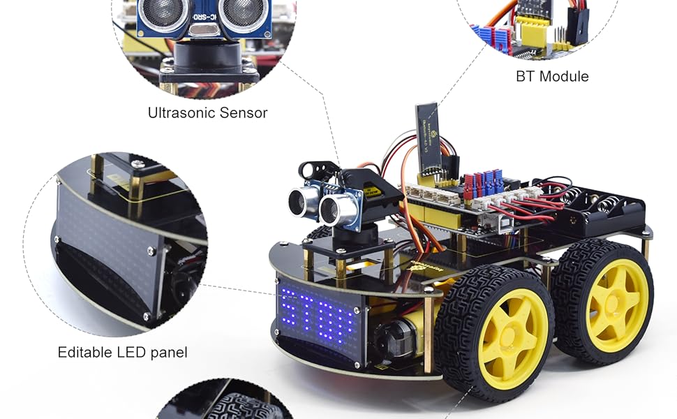 KEYESTUDIO Kit de démarrage de Voiture Robot 4 Roues motrices pour ...