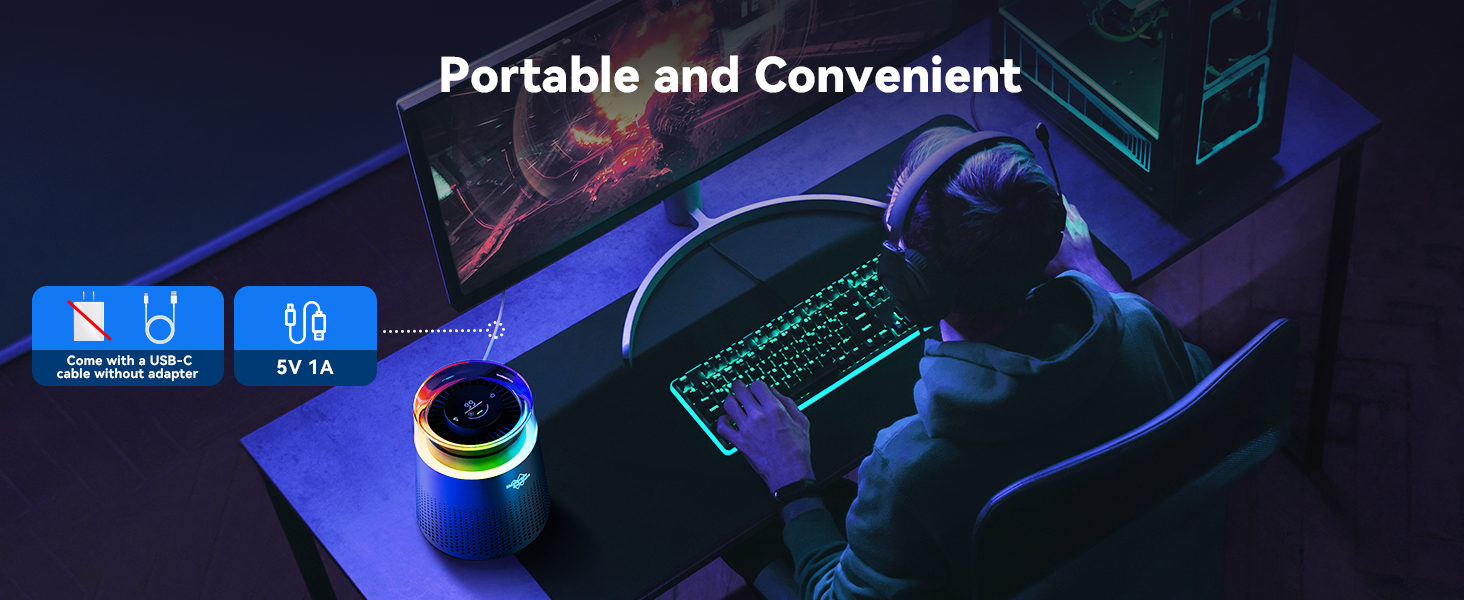 Membrane Solutions MSB5 Air Purifier for Bedroom, H13 True HEPA Air Purifier for Home, Office ...