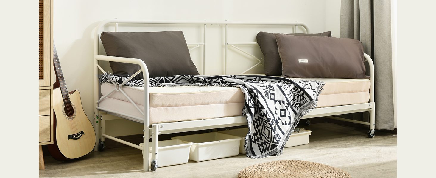 Amazon｜Harper & Bright Designs デイベッド ソファベッド 伸長式ベッド パイプベッド 2way シングル フレームのみ セミシングル ダブル 北欧 おしゃれ お ...