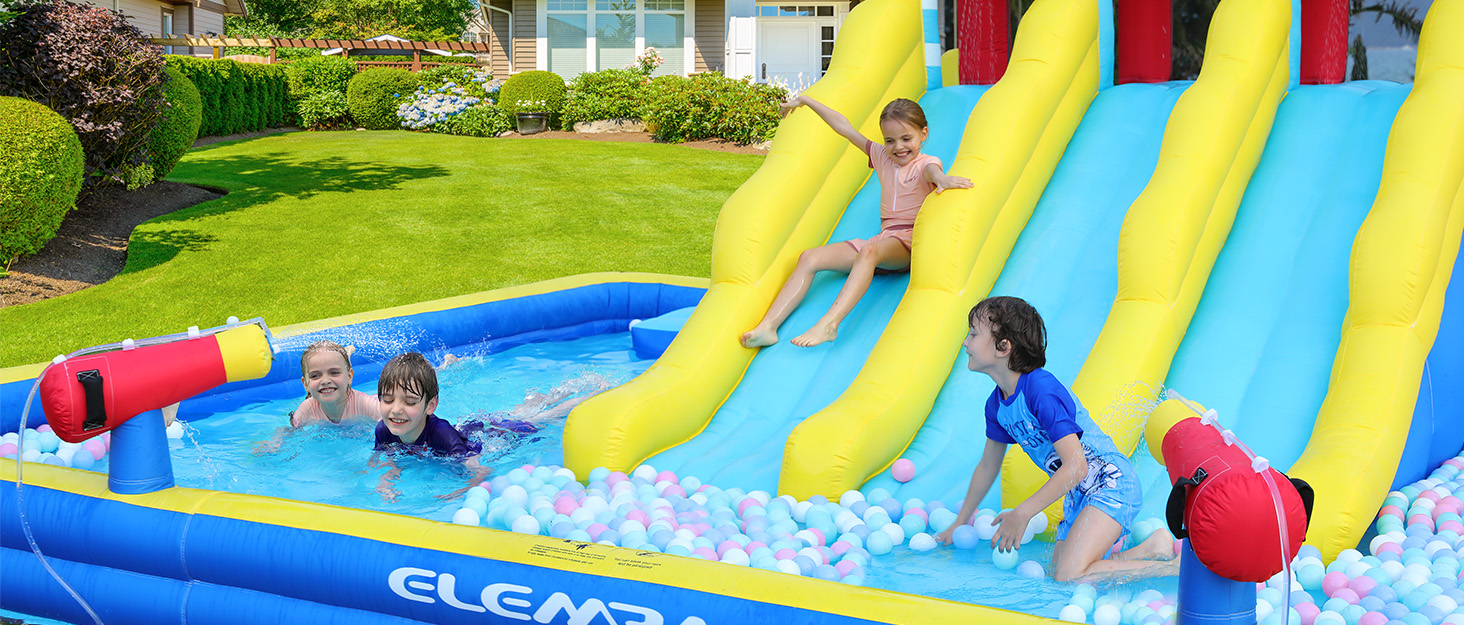 Amazon.com: ELEMARA Inflatable Water Slide for Big Kids w/Large Double-Layer Pool, 20.66x16.4FT ...