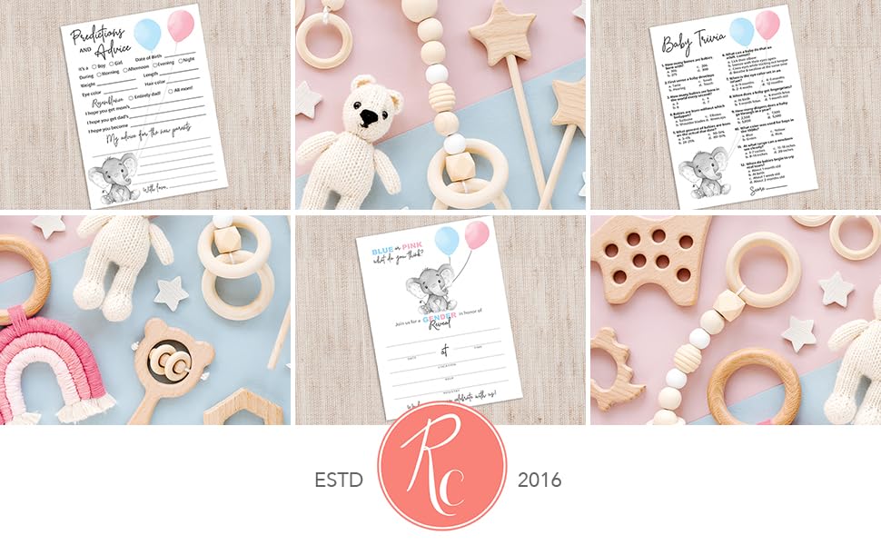 Amazon.com: GENDER REVEAL Party Game — BABY TRIVIA Game — Pack of 25 — Elephant Pink or Blue Fun ...