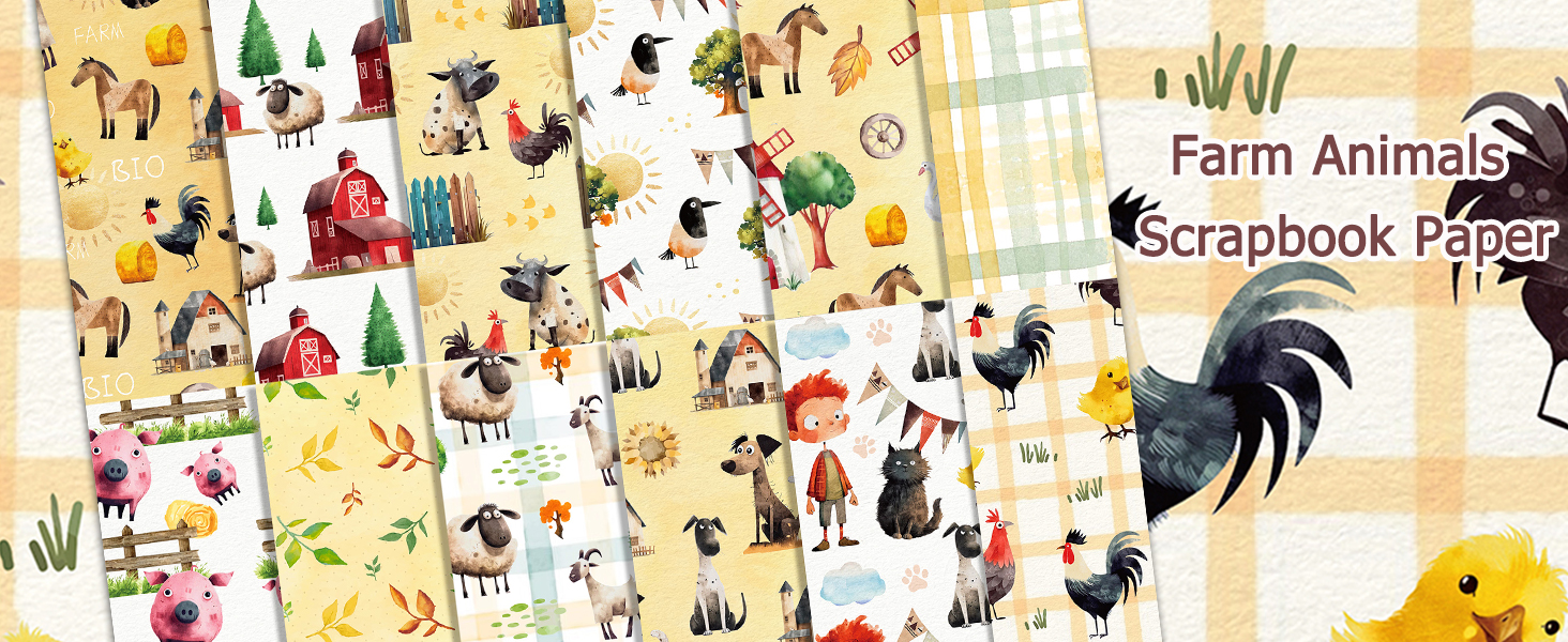 Amazon.com: 24 Sheets Farm Animals Scrapbook Paper Farm Animal Double ...