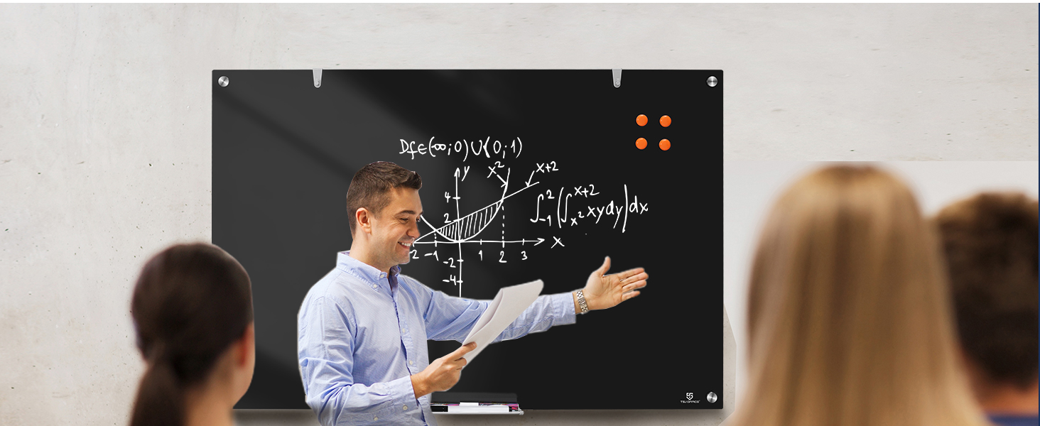 Amazon.com : TSJ OFFICE Glass Dry-Erase Board - 48 x 32 Inches Wall Mounted Black Glass Magnetic ...