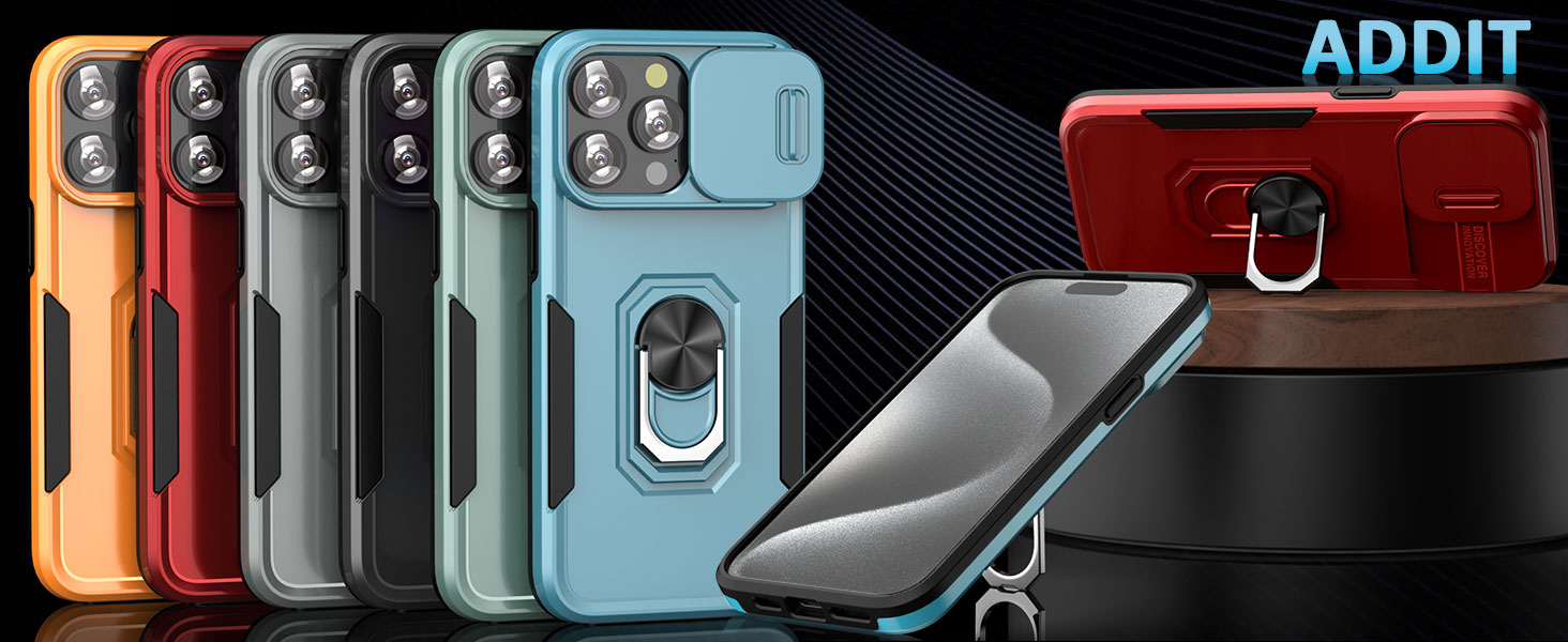 Amazon.com: ADDIT iPhone 15 Pro Max Case with Slide Camera Cover and Stand Ring, Support Magnet ...
