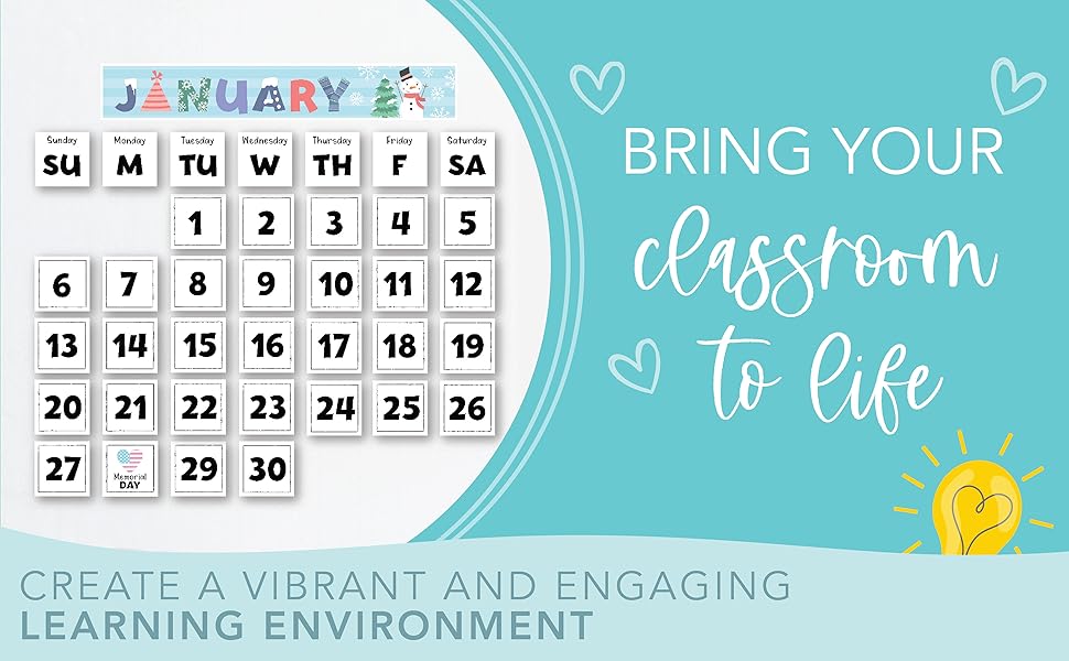 Amazon.com : Classroom Calendar Set Bulletin Board Decor – School ...