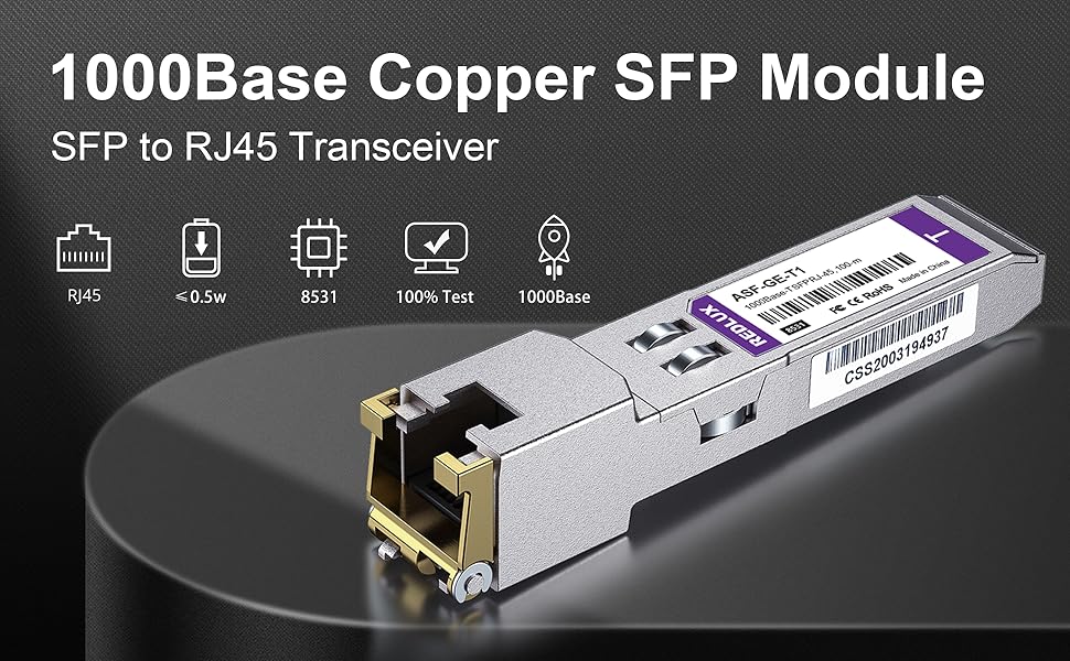 Amazon.com: REDLUX 1G SFP to RJ45 Module, CAT.5e RJ45 Connector, up to 100m, 1000Base-T Copper ...
