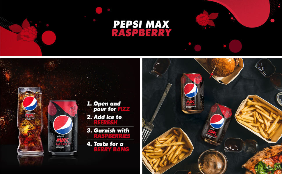Pepsi Max Raspberry, Maximum Raspberry, No Sugar, 8 x 330 ml Cans ...