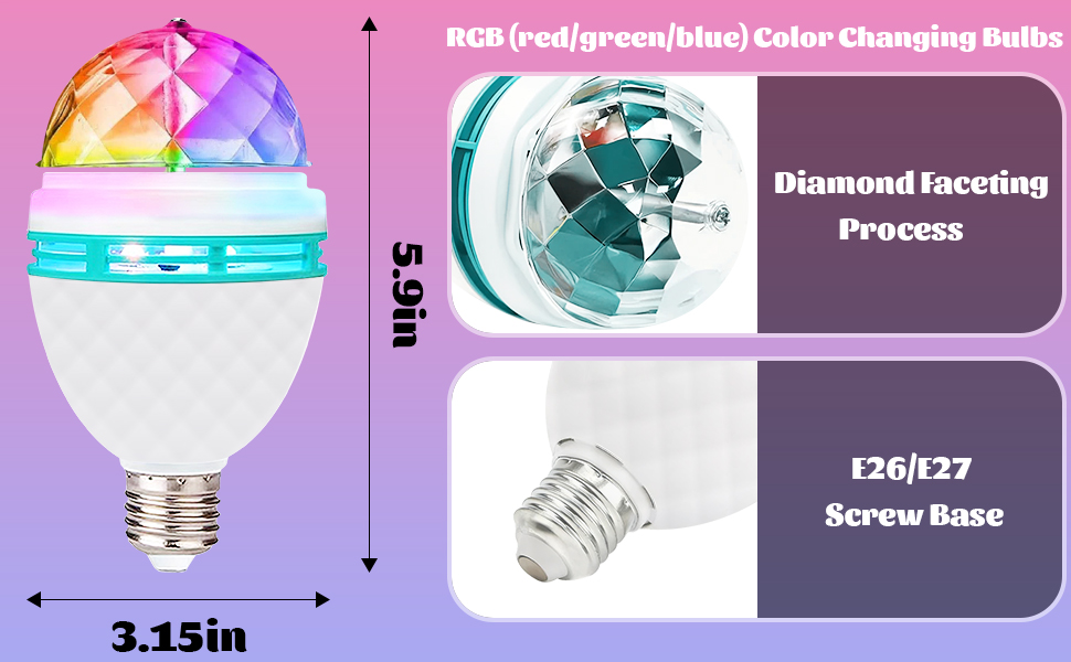 IAGBIBUI Disco Ball Light Bulb, 3w E27 RGB Color Rotating Bulb Led Party Bulbs, Magic Ball Light ...