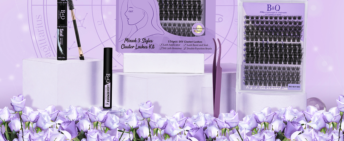 B&Qaugen DIY Lash Extension Kit B01+B02+B19 Eyelash Extension Kit B&Q 156 PCS Lash Clusters 8 ...