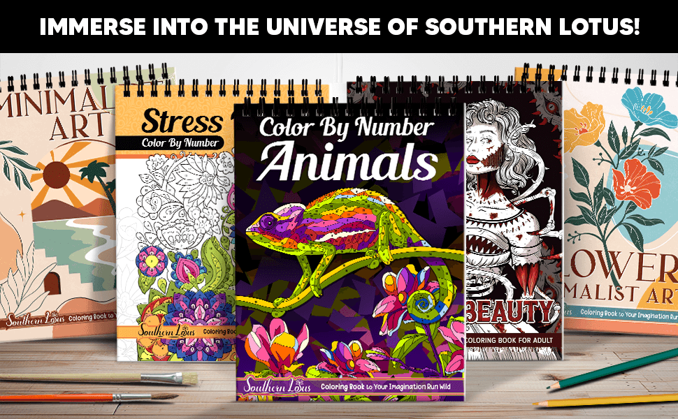 Amazon.com: SOUTHERN LOTUS Color by Number Animals Spiral Coloring Book Wirebound Papers with ...