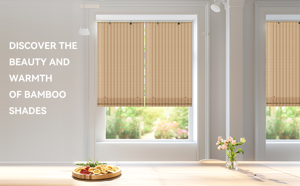 Bamboo Cordless Round Matchstick Blinds Shade for Windows, Light ...
