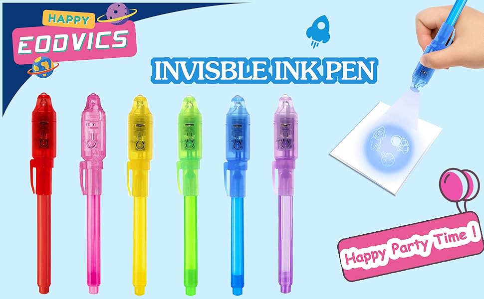 EODVICS Invisible Ink Pens with Light, 6 Pcs Magic Spy Pen for Secret Message, Birthday Party ...