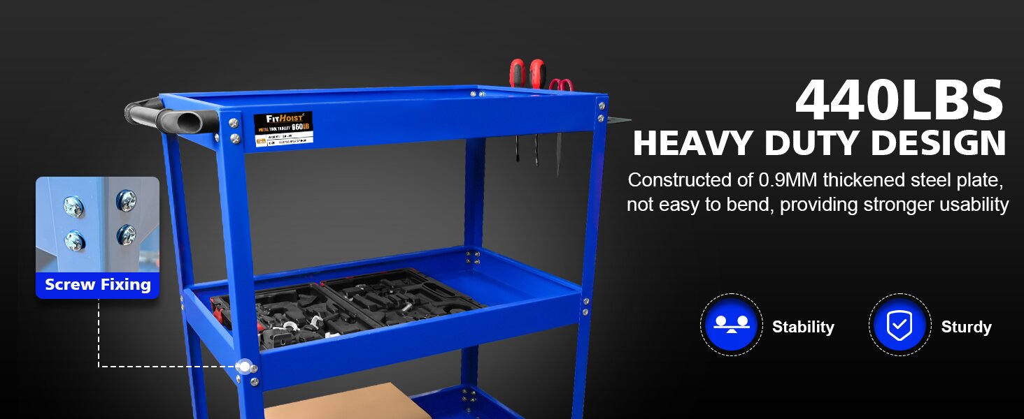 Amazon.com: FITHOIST 3-Tier Rolling Tool Cart, Thickened 440LBS Metal Mechanic Tool Cart on ...