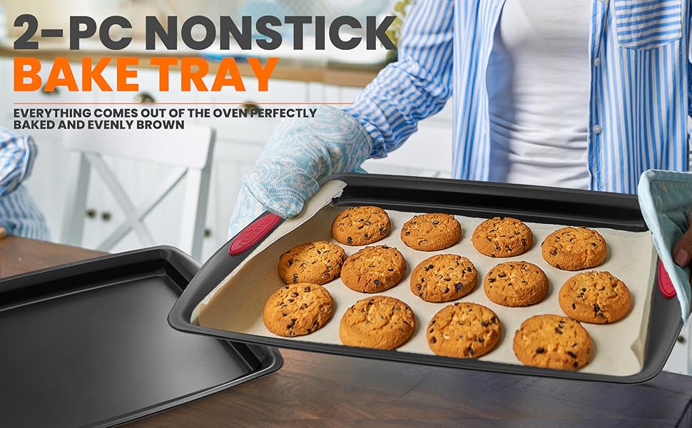 NutriChef 2-Piece Baking Pan Set - PFOA, PFOS, PTFE Free Flexible ...