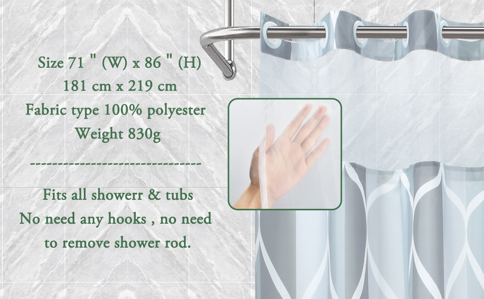 Amazon.com: Yiatn No Hook Grey Extra Long Shower Curtain with Snap in Fabric Liner Set - Hotel ...