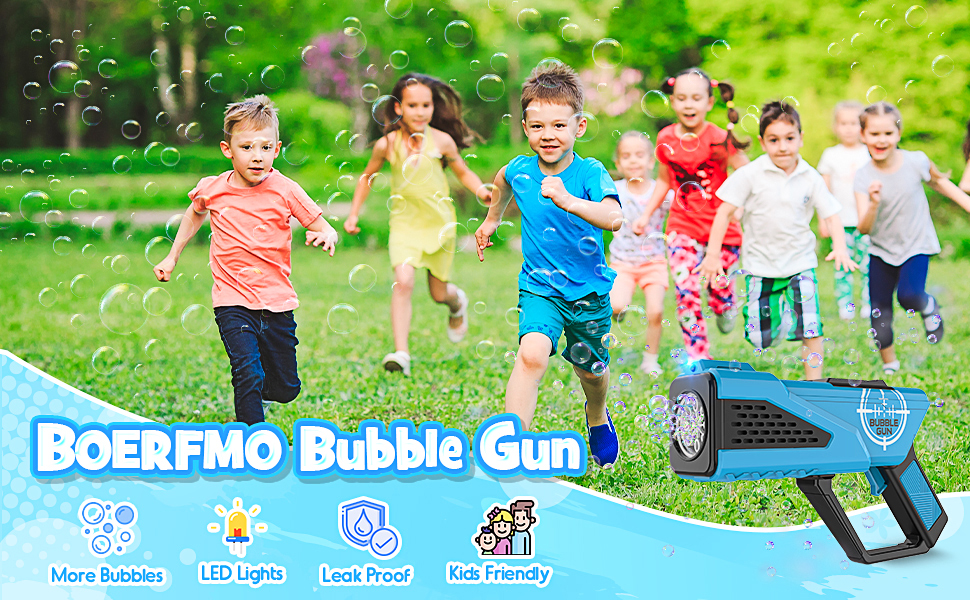 Boerfmo Bubble Gun - Bubble Machine for Kids - Bubbles Blaster with 8-Hole Wands & LED Light ...