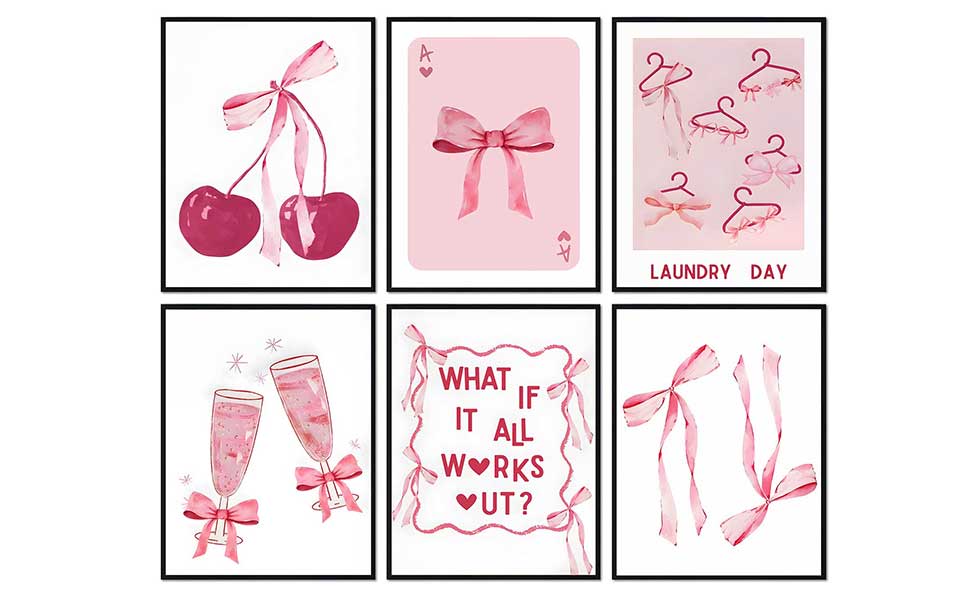 Amazon.com: 6Pcs Trendy Pink Bows Wall Art Coquette Posters for Room ...
