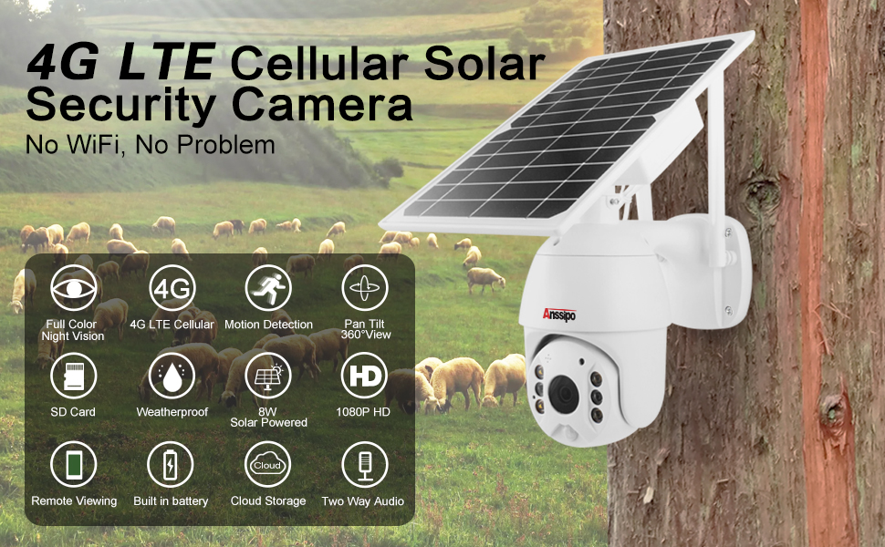Amazon.com : Anssipo Outdoor Cameras for Home Security Outside, 4G LTE Cellular Solar Security ...