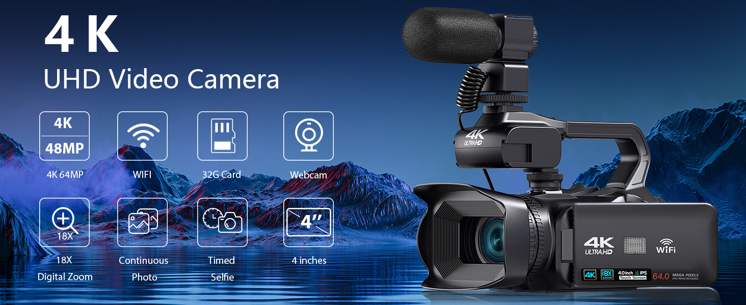 Amazon.com : 4K Video Camera Camcorder, 64MP 60FPS Vlogging Camera for YouTube, 4.0 Inch ...