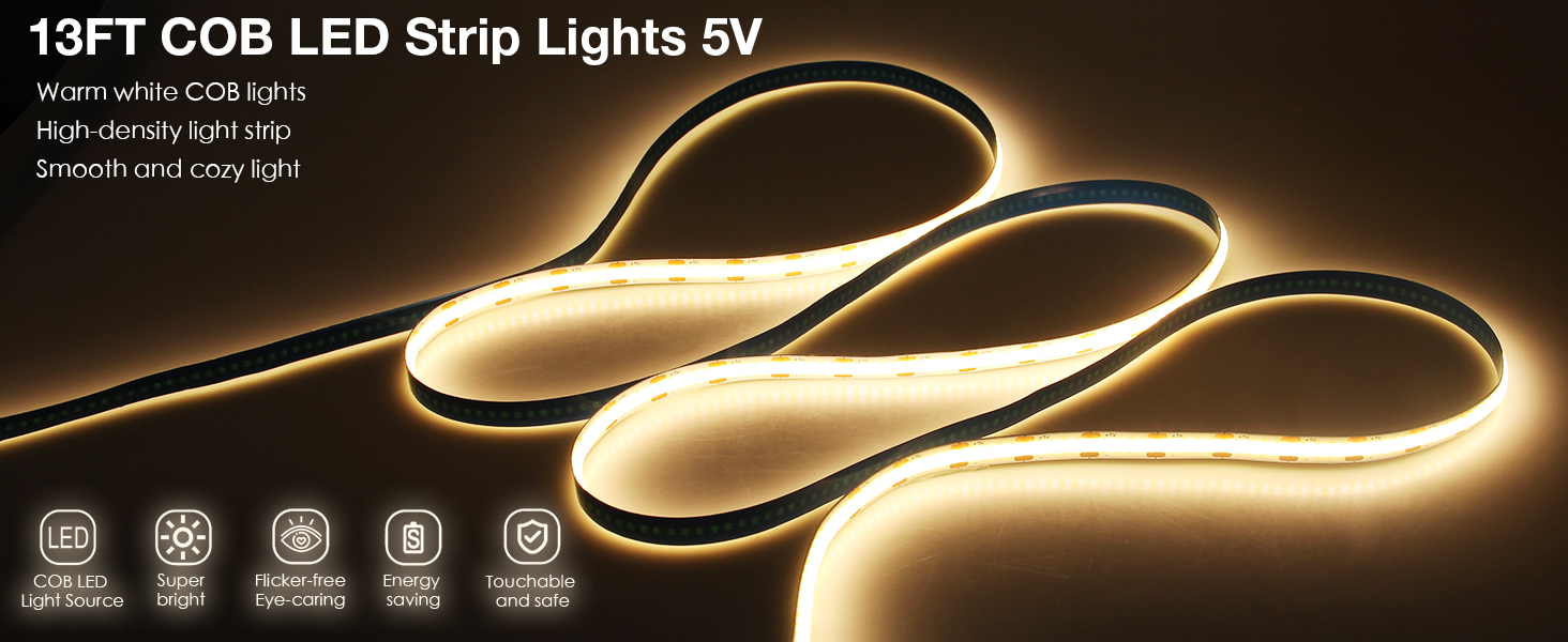 Amazon.com: Aclorol Tira de luces LED COB USB de 13.12 pies/13.1 ft, luz de fondo LED blanca ...