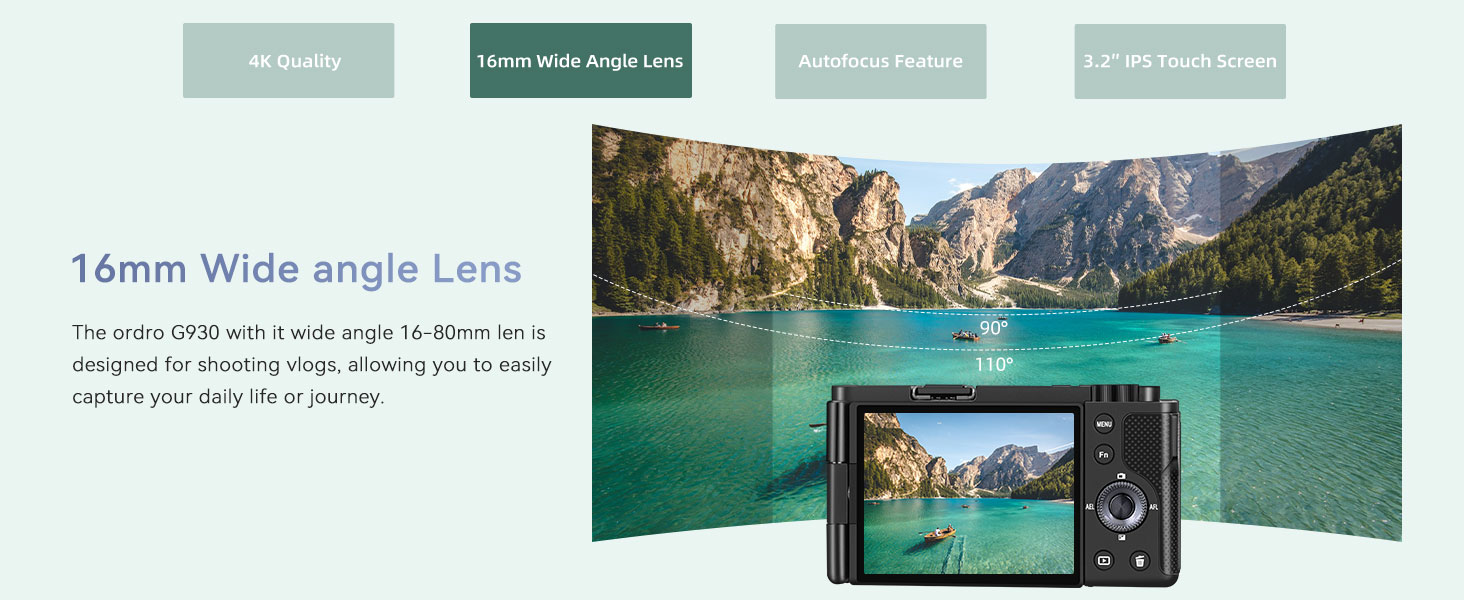 Amazon.com: Ordro G930 5K 數位相機,適用於內容創作者影音部落客和攝影,附 5 倍光學變焦、自動對焦和廣角(黑色組合) : 電子