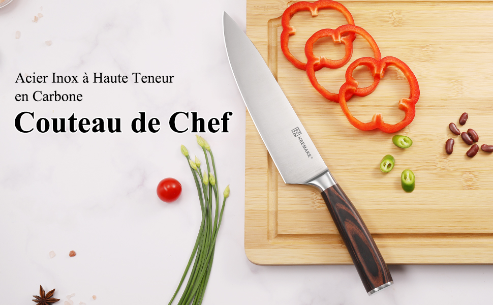 KEEMAKE Couteau Cuisine Professionnel de Chef 20cm, Couteaux de Cuisine ...
