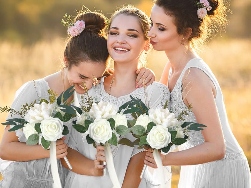 Amazon.com: HIALTODAY Wedding Flowers Bouquet Set of 4 Bridesmaid Bridal Bouquets for Bride ...