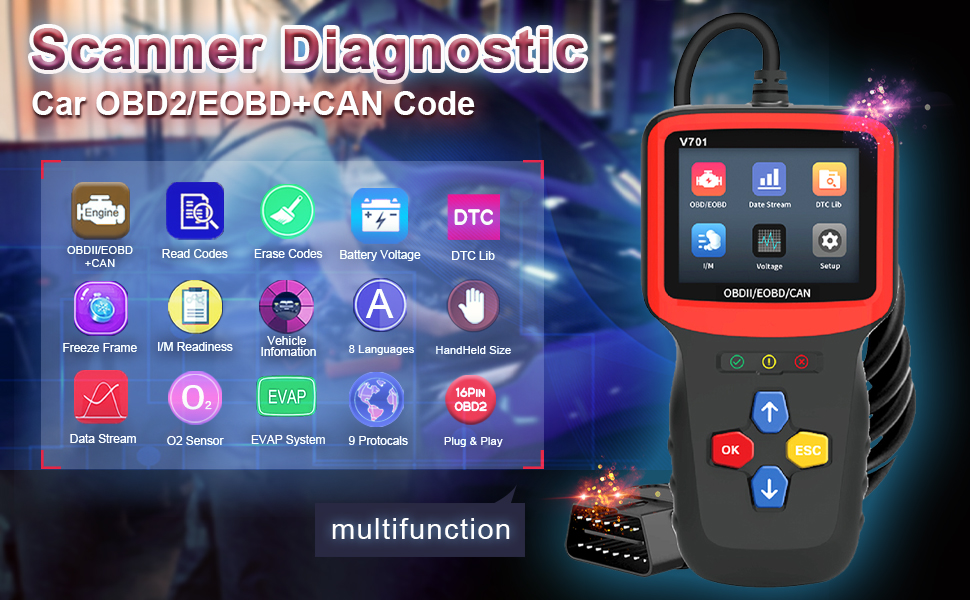 Amazon.com: V701 Car Code Reader, OBD2 Car Code Scanner Check Engine ...