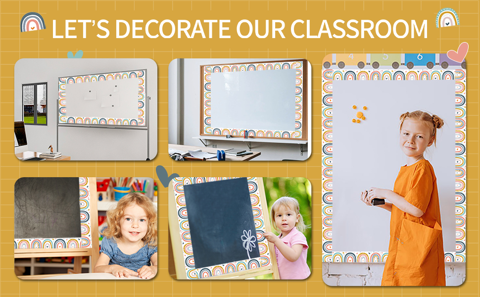 Amazon.com: 36ft Rainbow Bulletin Board Borders Scalloped Boho Bulletin ...