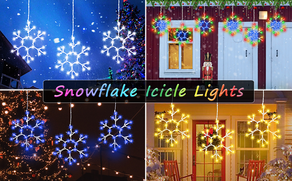 Christmas Snowflake Icicle Lights Outdoor, Blue Hanging 3 Pcs Large ...