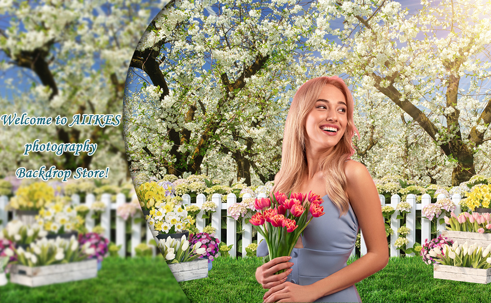 AIIKES 7x5FT Spring Backdrop White Flowers Forest Tree Photography ...