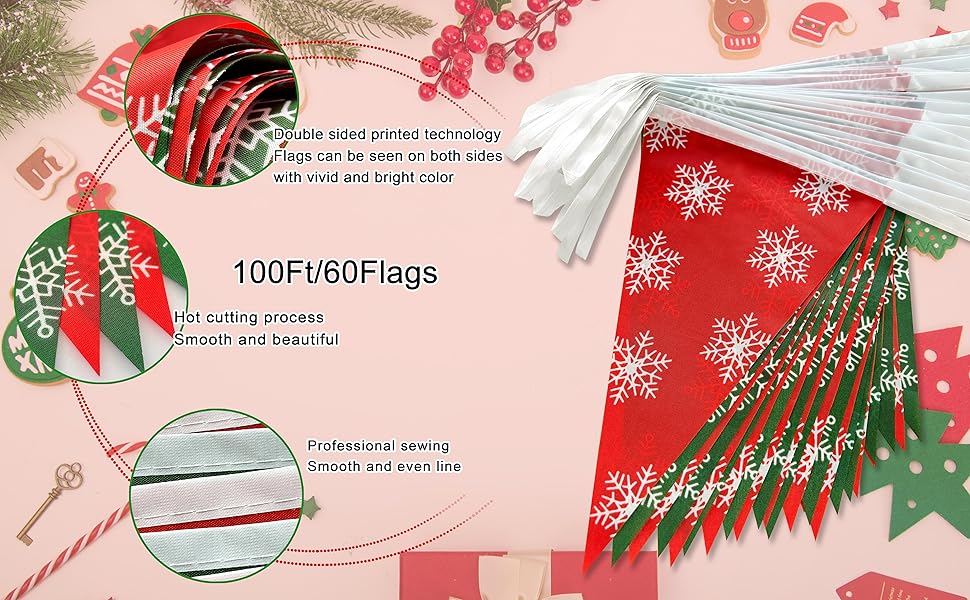 Amazon.com: LZXING 100 Feet Red Green Merry Christmas Pennant Banner ...