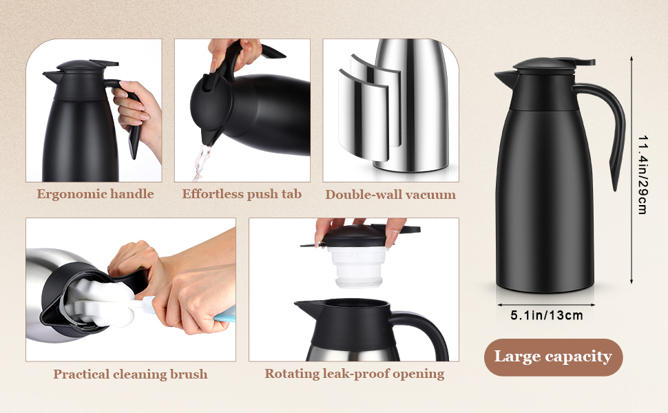 Amazon.com: Uiifan 2 Pcs 68oz Thermal Carafe Insulated Stainless Steel Carafe Double Walled ...