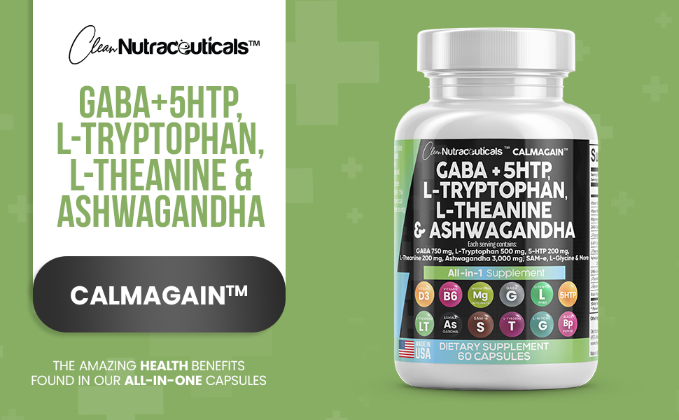 Amazon.com: Clean Nutraceuticals GABA 750mg 5 HTP 200mg L Tryptophan 500mg L Theanine 200mg ...