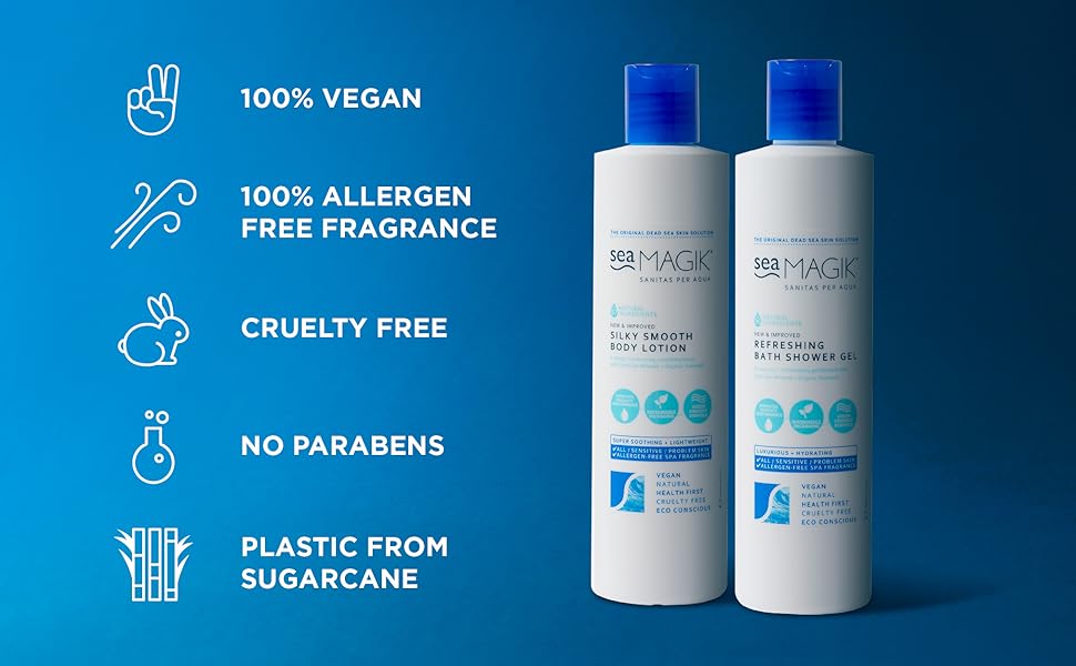 Sea Magik - Vegan Body Wash and Lotion, Refreshing Spa Set with Dead Sea Salt, Allergen Free ...