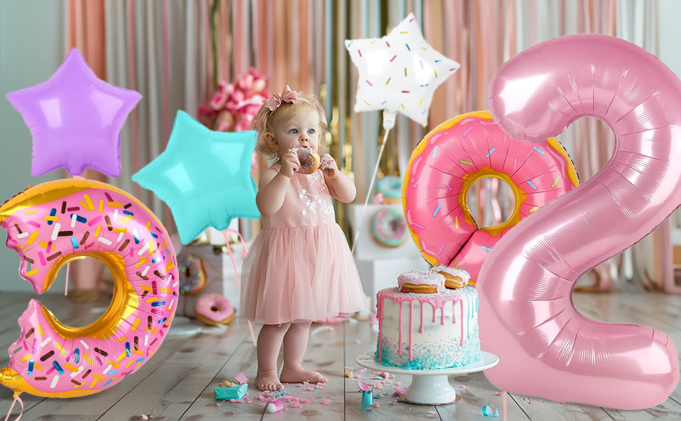Amazon.com: Dripykiaa 6Pcs Sweet Donut Balloon 40' Pink Two Year Old Balloon Set for Second ...