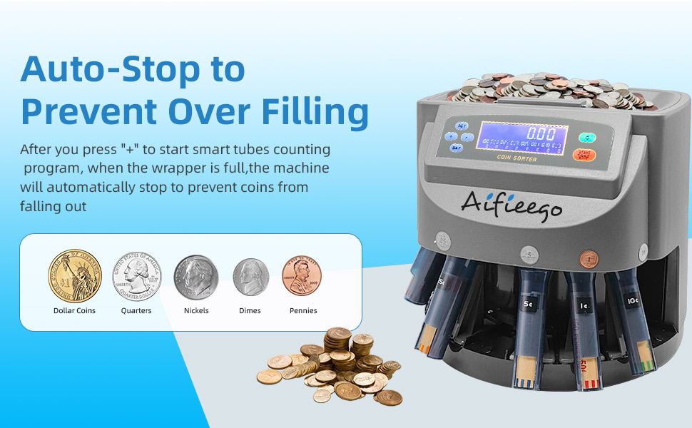 Amazon.com : Aifieego Automatic Coin Counter Sorter Machine with 48 Coin Wrapper, Change Roller ...