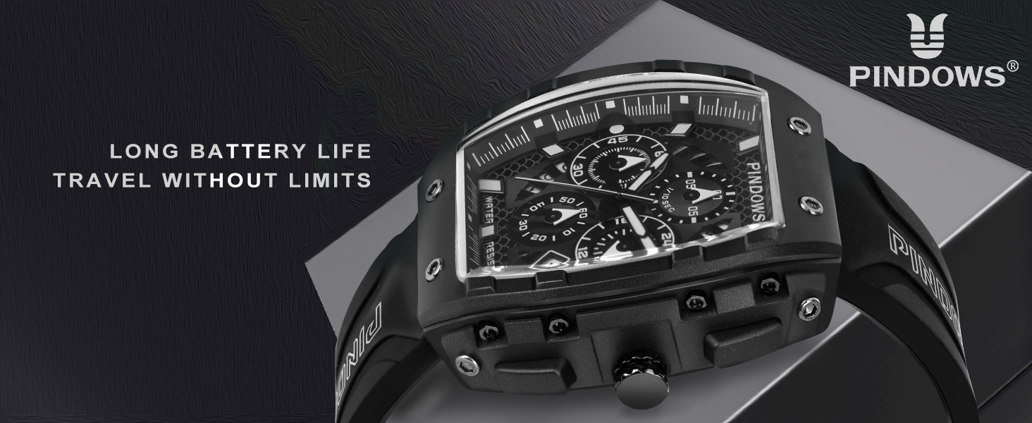 PINDOWS Watches for Men, Waterproof Chronograph Watch Big Dial Stylish Quartz Wristwatch with ...