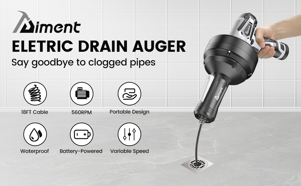 Amazon.com: Aiment Electric Drain Auger Unclogger Tool - 18FT Cordless ...