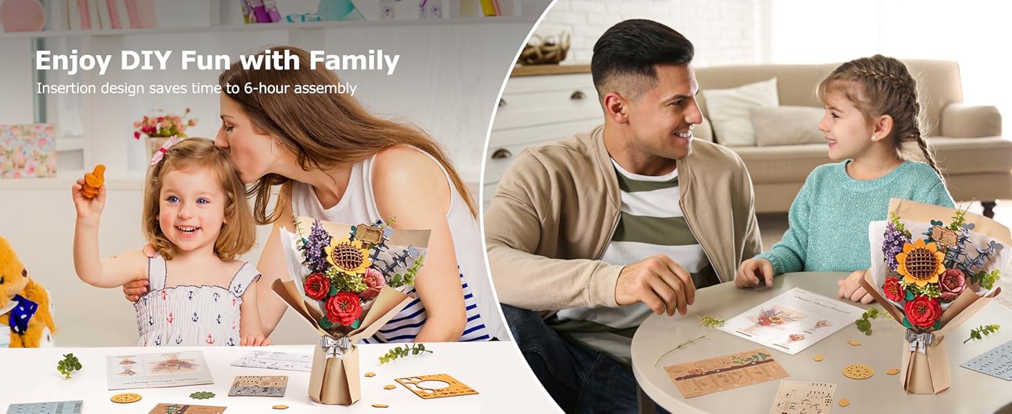 Amazon.com: Rowood Artifical Flowers,Wooden Flower Bouquet Building Sets for Adults,Botanical ...