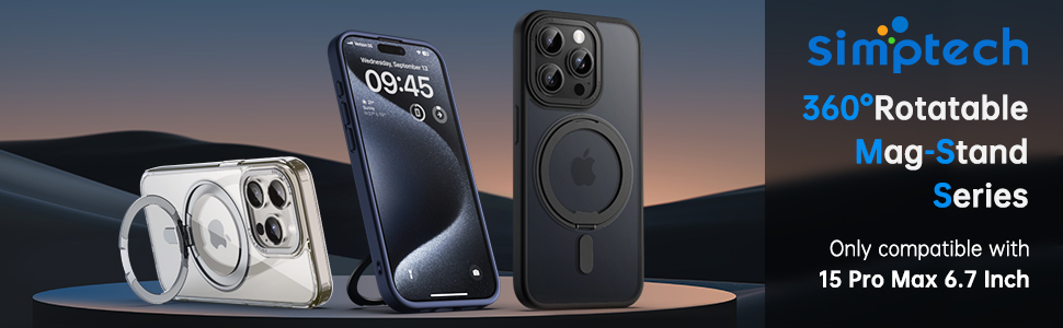 simptech 360°Rotatable Magnetic Stand for iPhone 15 Pro Max Case[Magsafe Compatible ] [Military ...