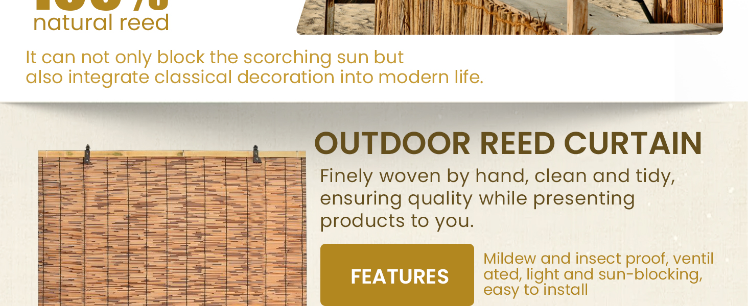 Amazon.com: Roll Up Reed Shade Bamboo Outdoor Window Blind with Lifter Light Filtering Sun Shade ...