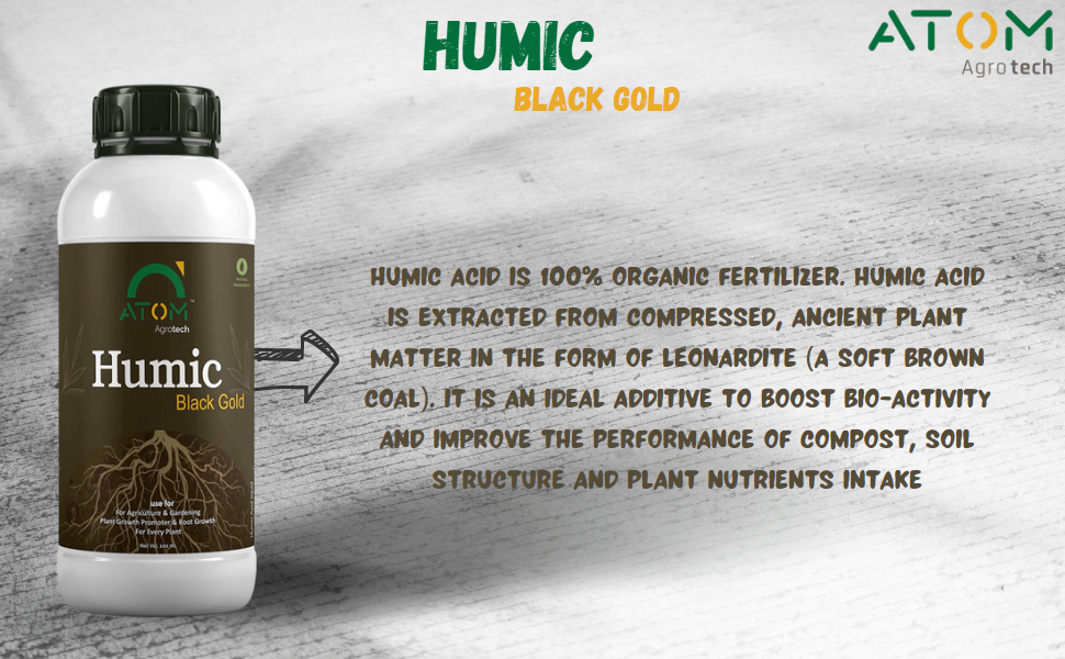 ATOM AGROTECH Humic Acid Liquid Growth Promoter,Root Growth Promoter for All Crops,Nurture The ...
