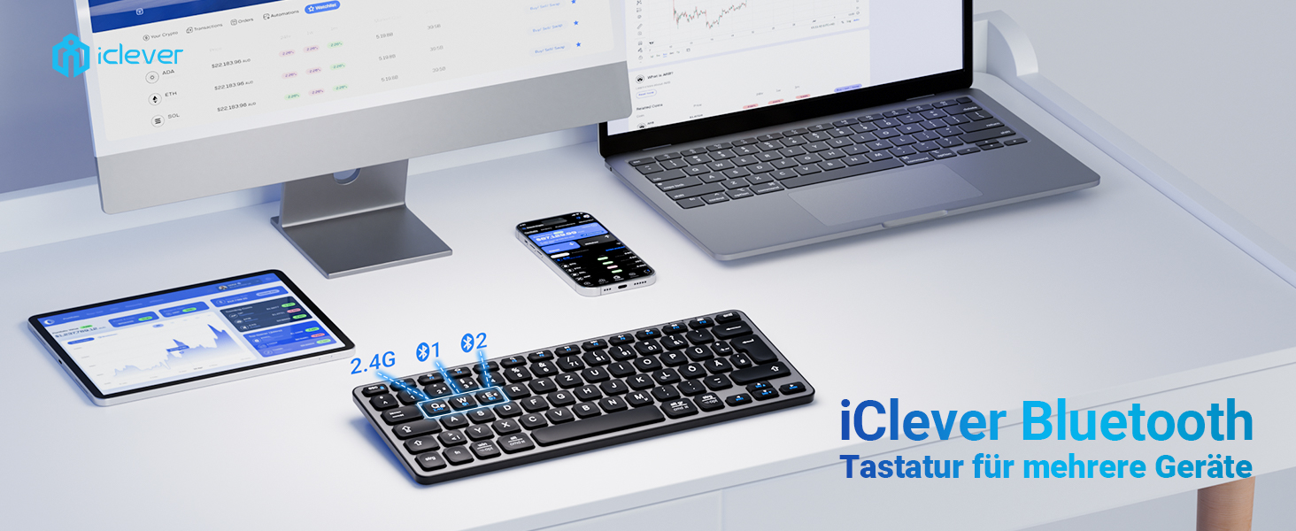 iClever Bluetooth Tastatur, Mac Tastatur Kabellos, Deutsches QWERTZ Layout, Wiederaufladbare ...