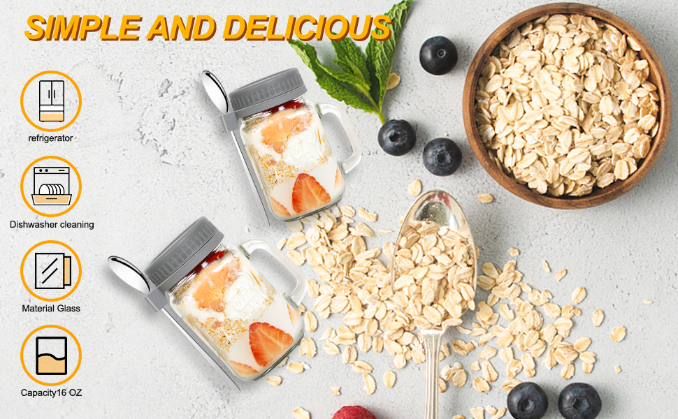 Amazon.com: UNIWA Overnight Oats Containers with Lids and Spoon 2 Pack, Wide Mouth 16 oz Mason ...